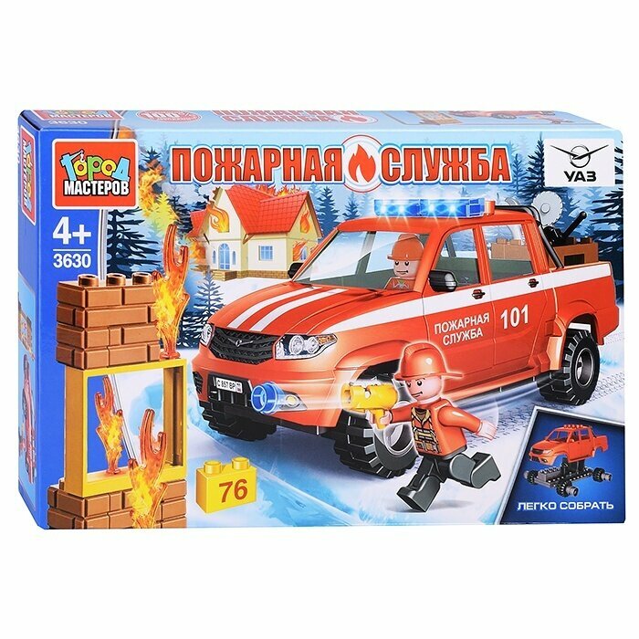 Конструктор Город Мастеров UAZ Pickup Пожарная служба, 76 деталей (SB-3630)