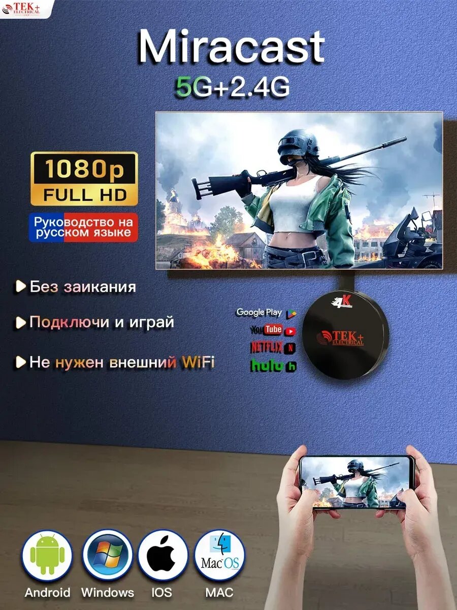 Беспроводной ТВ медиаплеер ChromeCast HDMI 1080P 5G/2.4G