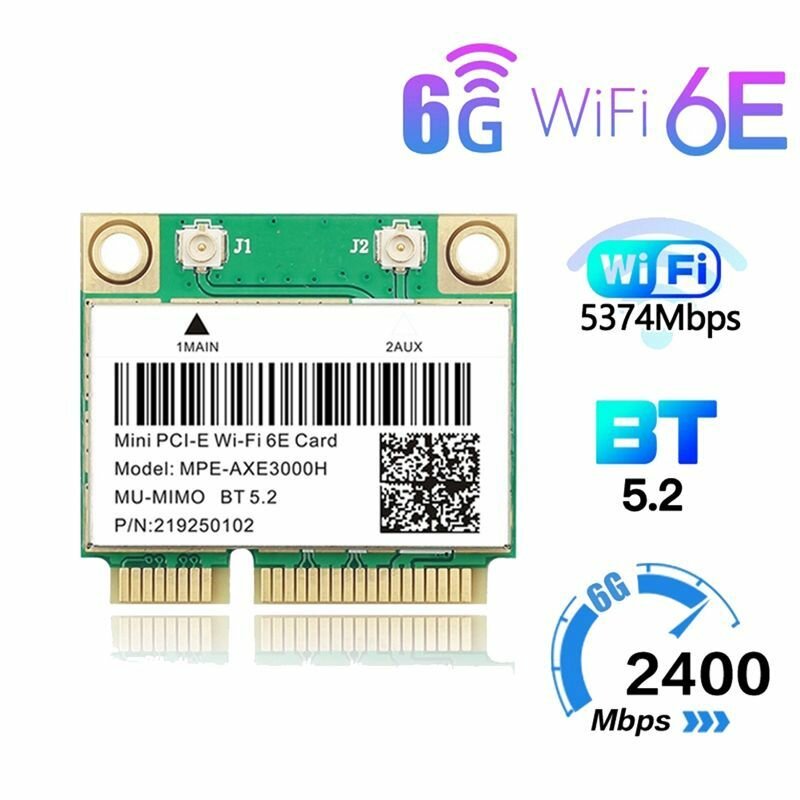 -AXE3000H Адаптер WiFi-карты + Антенна WiFi 6E 2400 Мбит/с Mini PCI-E для BT 5.2 802.11AX 2.4G/5G/6Ghz Сетевая карта Wlan