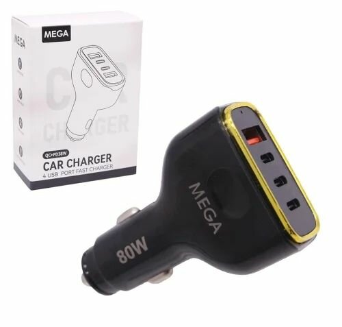Автомобильный адаптер питания MEGA CM01 1A+3C 80W (черный)