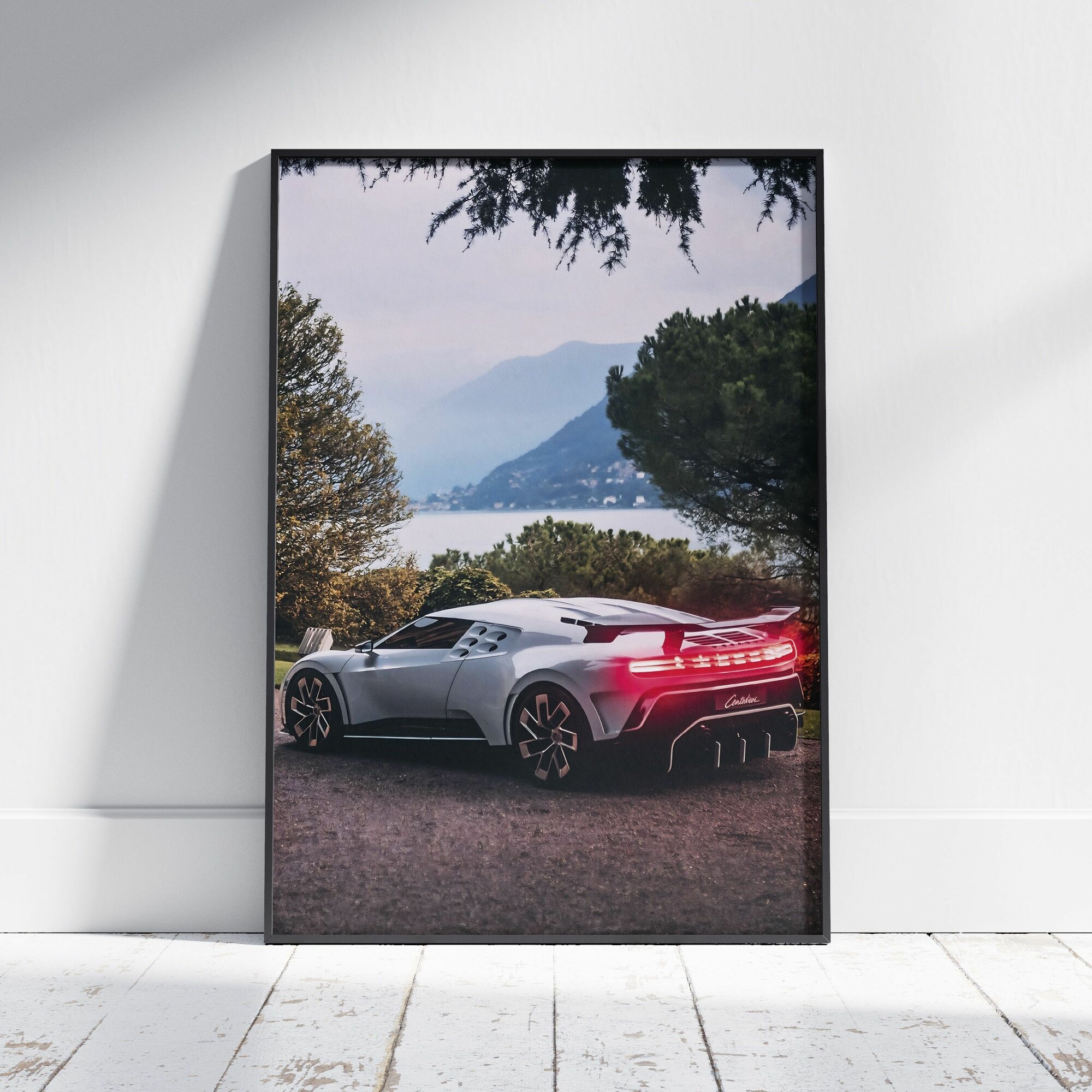 Плакат на стену для интерьера Спорткар (Bugatti Centodieci 3) - Постер по спортивным гоночным машинам автомобилям формата А3 (30x42 см)
