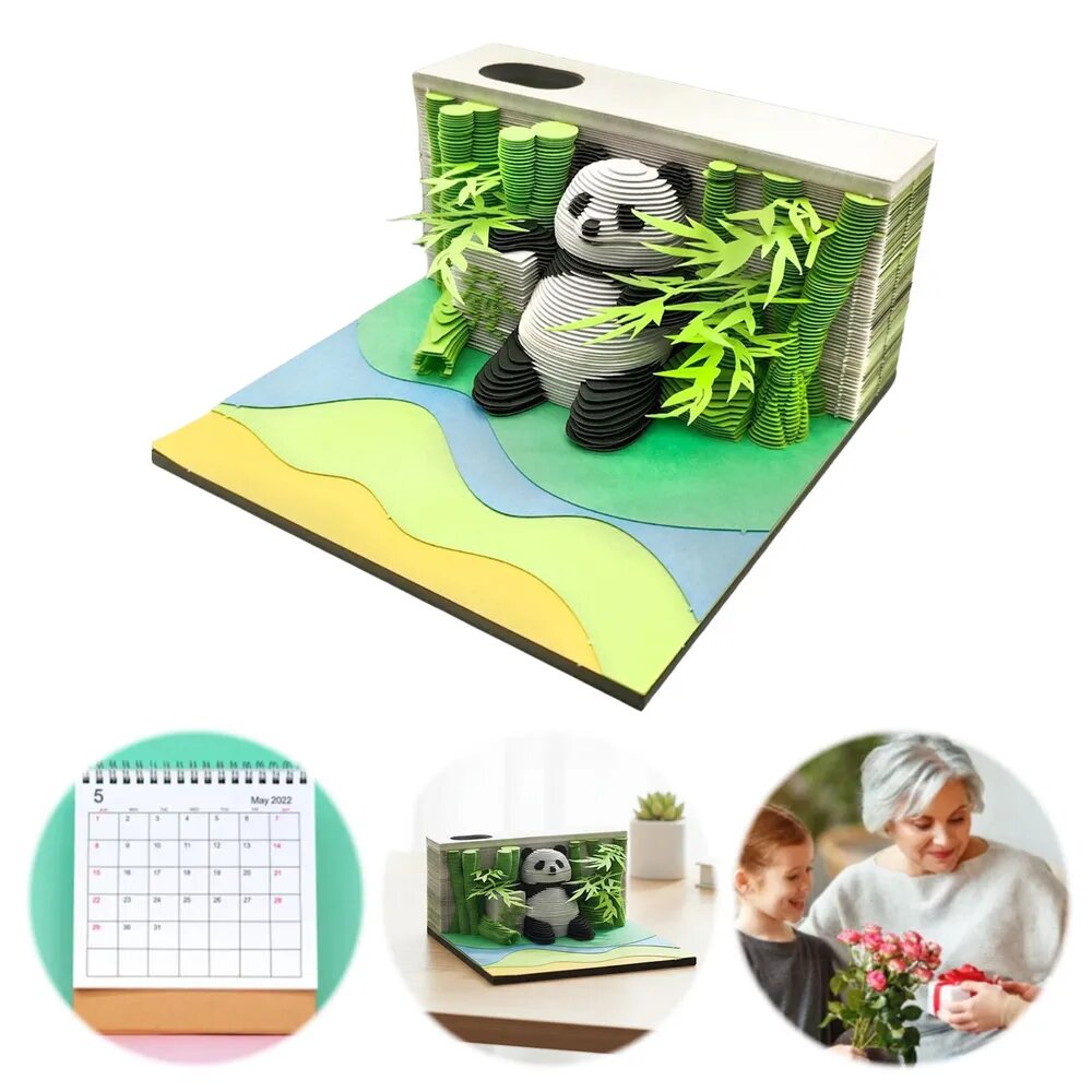 Milochic Календарь Карманный 3D-календарь с рисунком панды, детский, бумажный, настольный, 90x90x50 мм, Стиль D