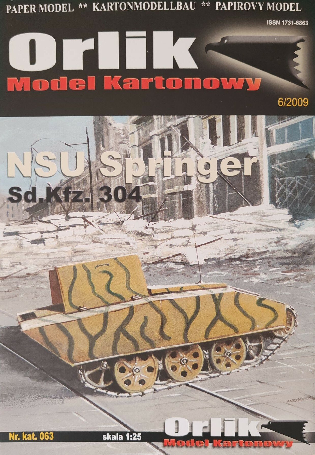 Сборная бумажная модель Дистанционно-управляемая подрывная машина Sd. Kfz.304 NSU SPRINGER - Orlik №63 (журнал)