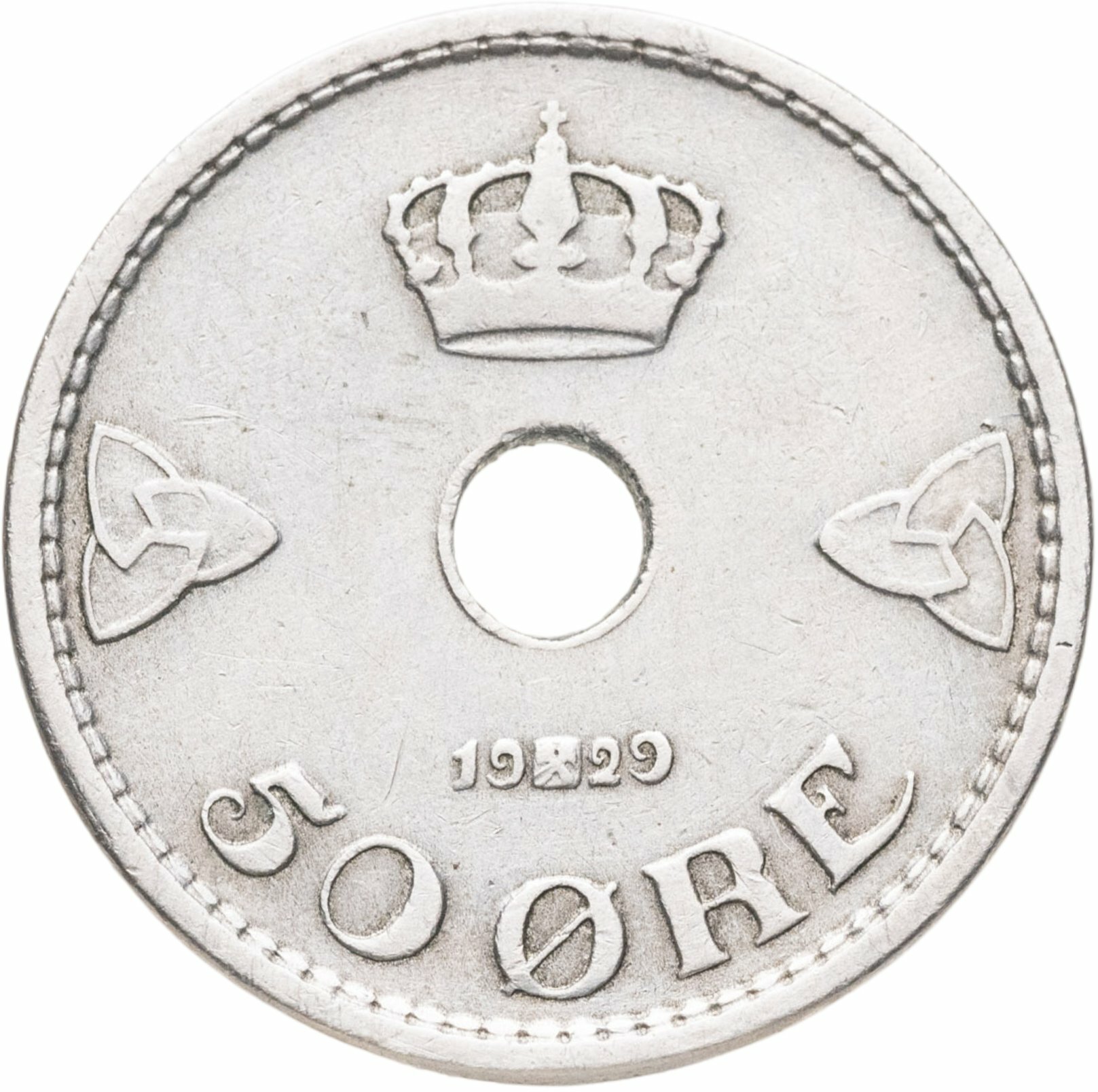 Норвегия 50 эре ore 1929, Мельхиор медь-никель, в сохранности VF
