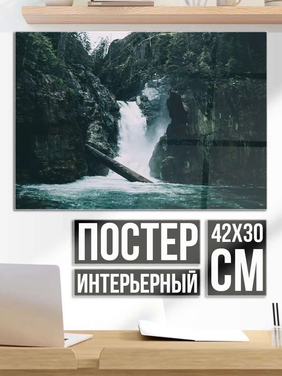 Плакат постер Водопад в лесу