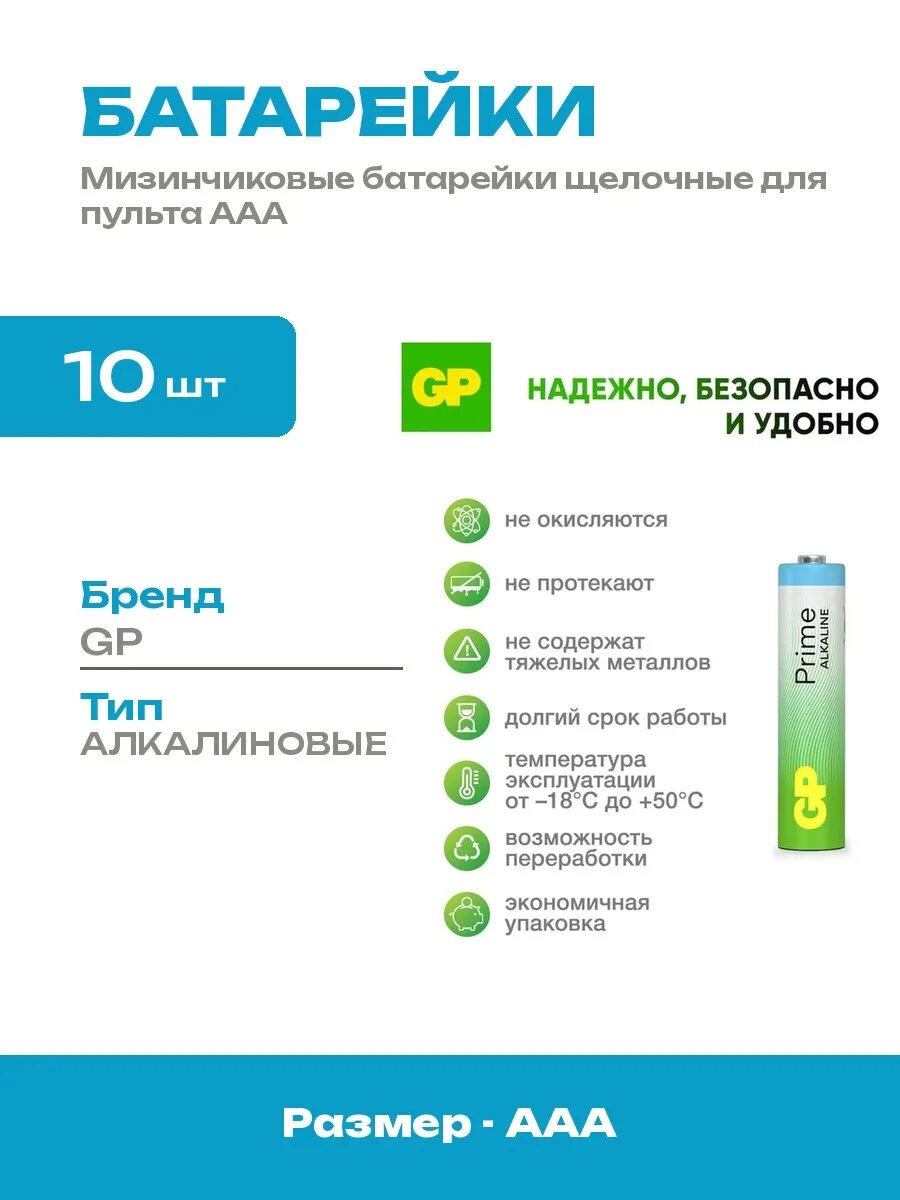 Батарейки ААА 10 шт алкалиновые комплект мизинчиковых