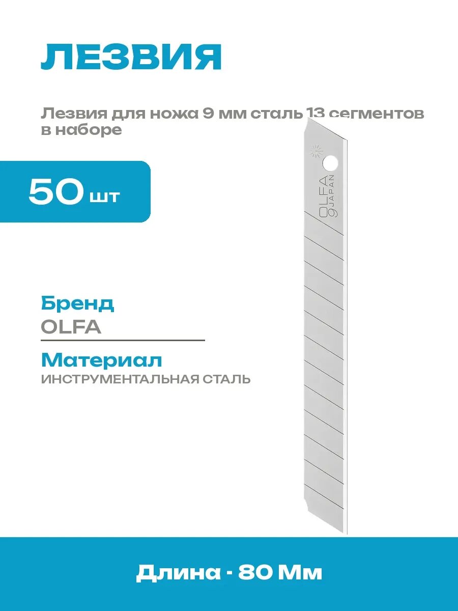 Сменные лезвия для ножа 9 мм 50 шт из инструментальной стали