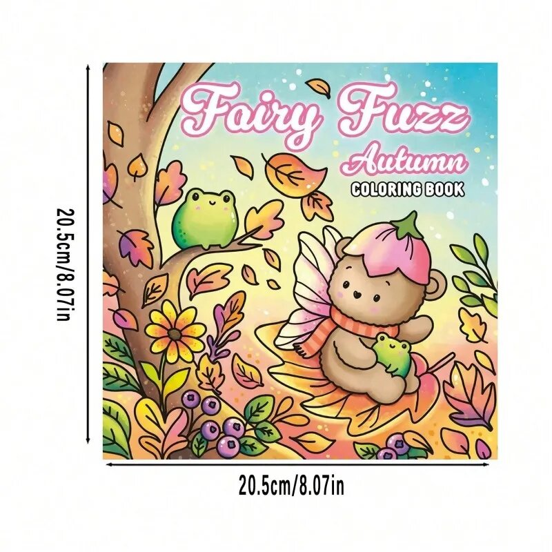 Книга-раскраска Fairy Fuzz Autumn: 24 страницы, уютные волшебные существа для взрослых, снятие стресса, расслабление, подарок