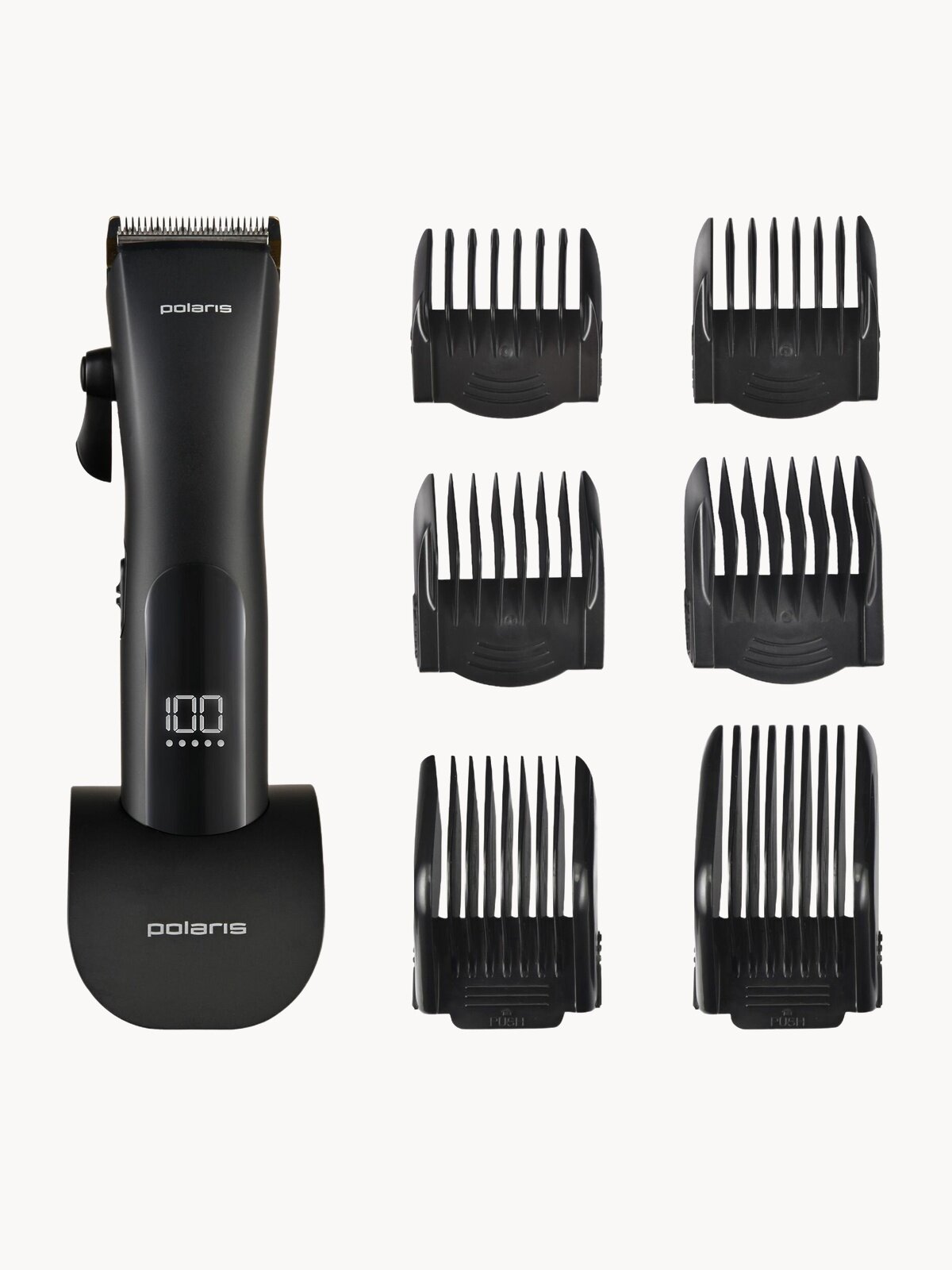 Машинка для стрижки волос Polaris PHC 2500 / Триммер для бороды 6 насадок, Черный