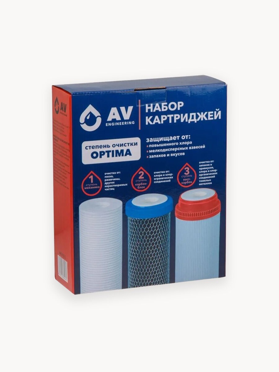 Комплект сменных картриджей для систем очистки воды, AV Engineering "Optima", slim line 10", 3 шт. (AVE-FS3-2)