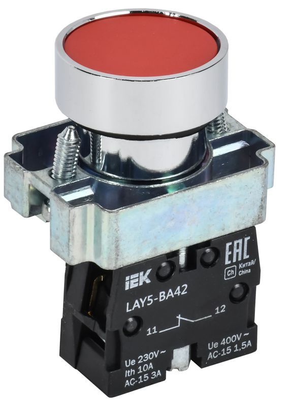 Кнопка LAY5-BA42 без подсветки красн. 1р IEK BBT61-BA-K04