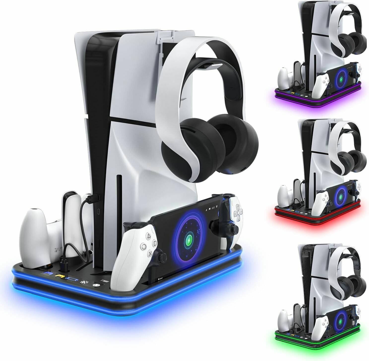 Зарядная Станция для PS5 с RGB-Подсветкой и Охлаждением: Док-Станция для Контроллеров Edge, Наушников и PlayStation Portal