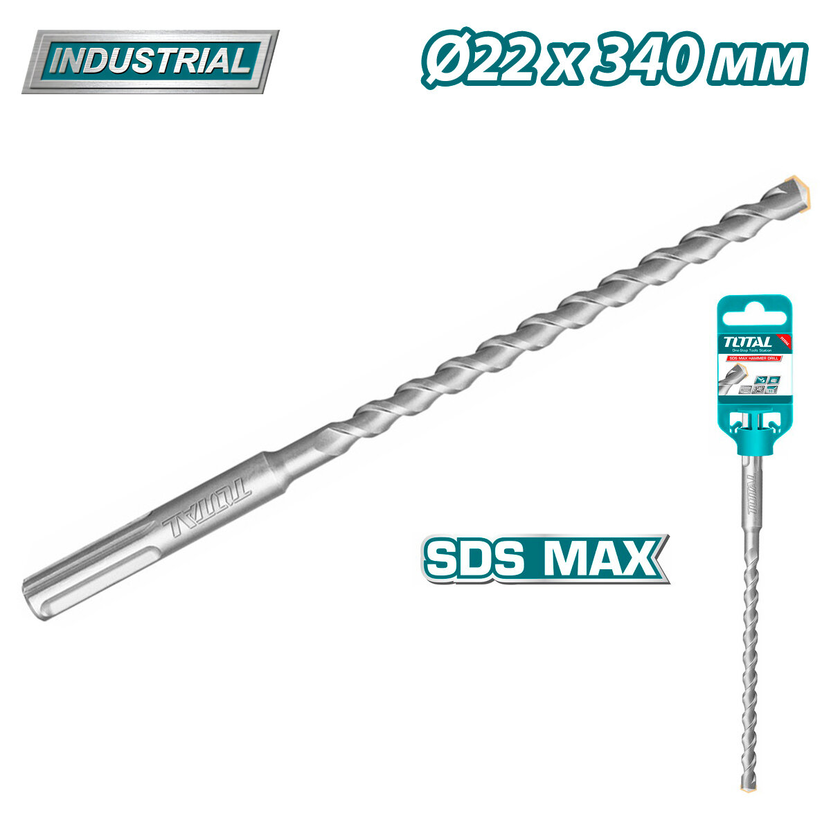 Бур по бетону, кирпичу, 22x 340 мм, SDS-MAX, TOTAL TAC322200
