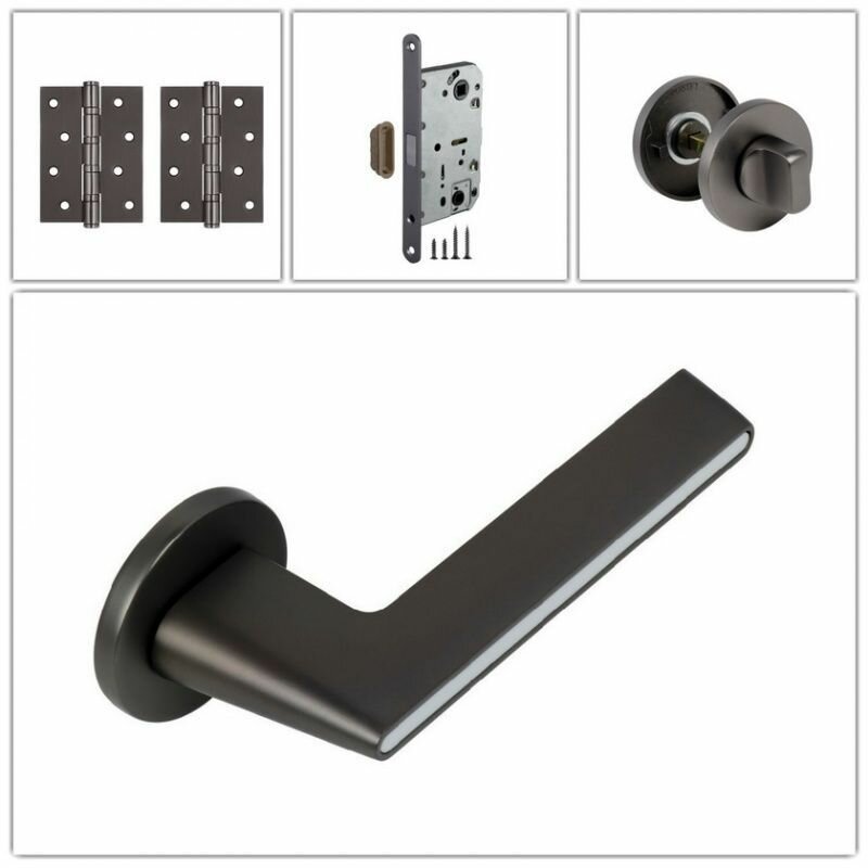 Ручка дверная межкомнатная Adden Bau RIVER_S-486_GRAPHITE_MAGWC, графит (ручка + завертка WC + магнитный замок + 2 универсальные петли)
