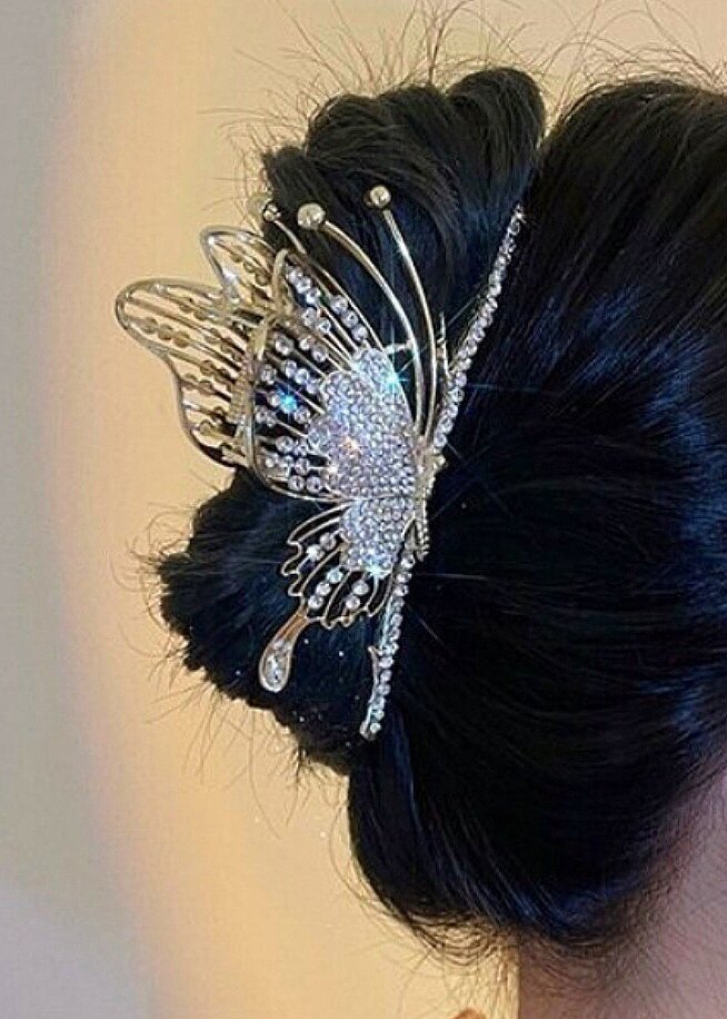 Заколка-краб "Бабочка" со стразами. Золото. Усиленная.