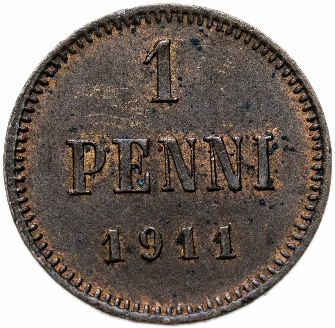 1 пенни penni 1911 Российская Финляндия, Медь, в сохранности AU