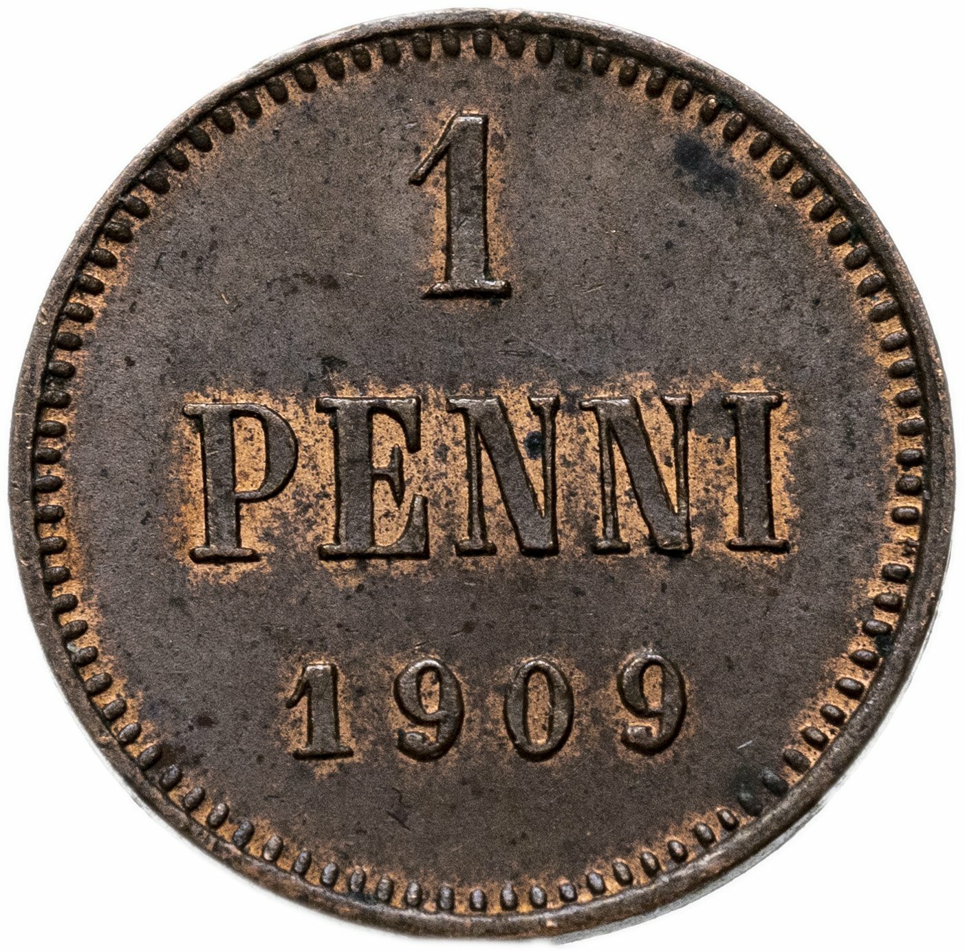 1 пенни penni 1909 Российская Финляндия, Медь, в сохранности UNC