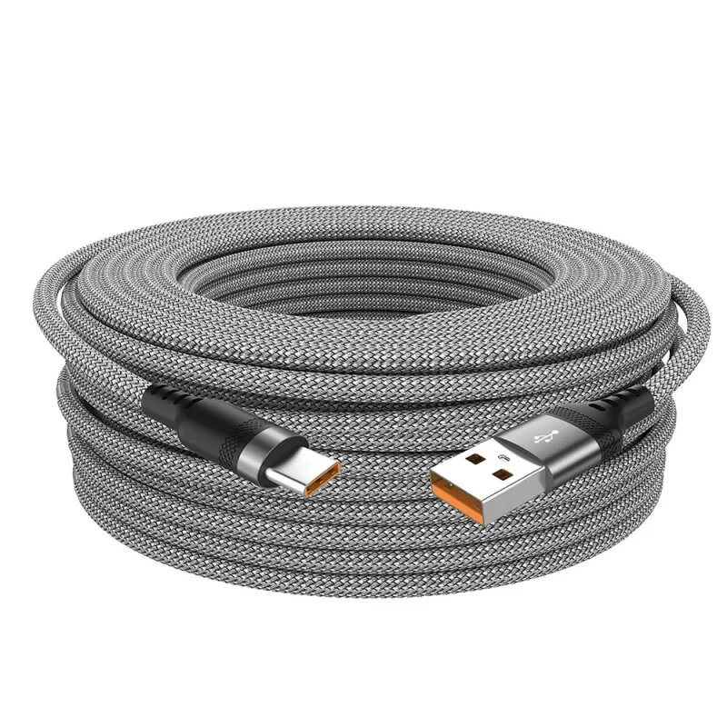Удлиненный Кабель NNBILI Type-C USB/Micro USB Длиной 5 М, 5A, Сверхбыстрая Зарядка, 8m, Grey Type-C