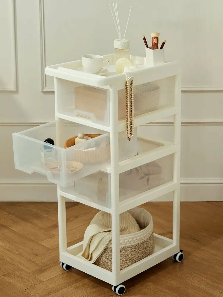 Стеллаж Happy Baby "Storio", белый, ударопрочный пластик, 4 полки, 4 выдвижных ящика