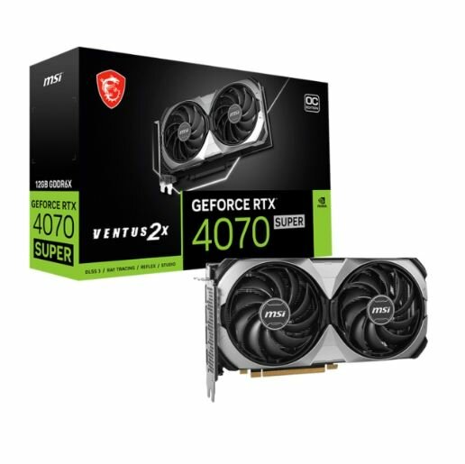 Видеокарта MSI GeForce RTX 4070 SUPER VENTUS 2X OC 12G (RTX 4070 SUPER 12G VENTUS 2X OC) - PCI-E 4.0 x16, 12 ГБ, GDDR6X, 192 бит, DisplayPort, HDMI, GPU 2520 МГц