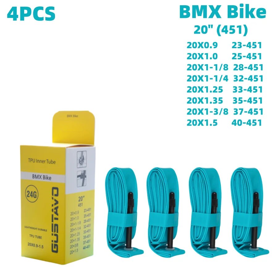 GUSTAVO ТПУ велокамера BMX 20 дюймов 4PCS 20X0.9-1.5 451, 65mm