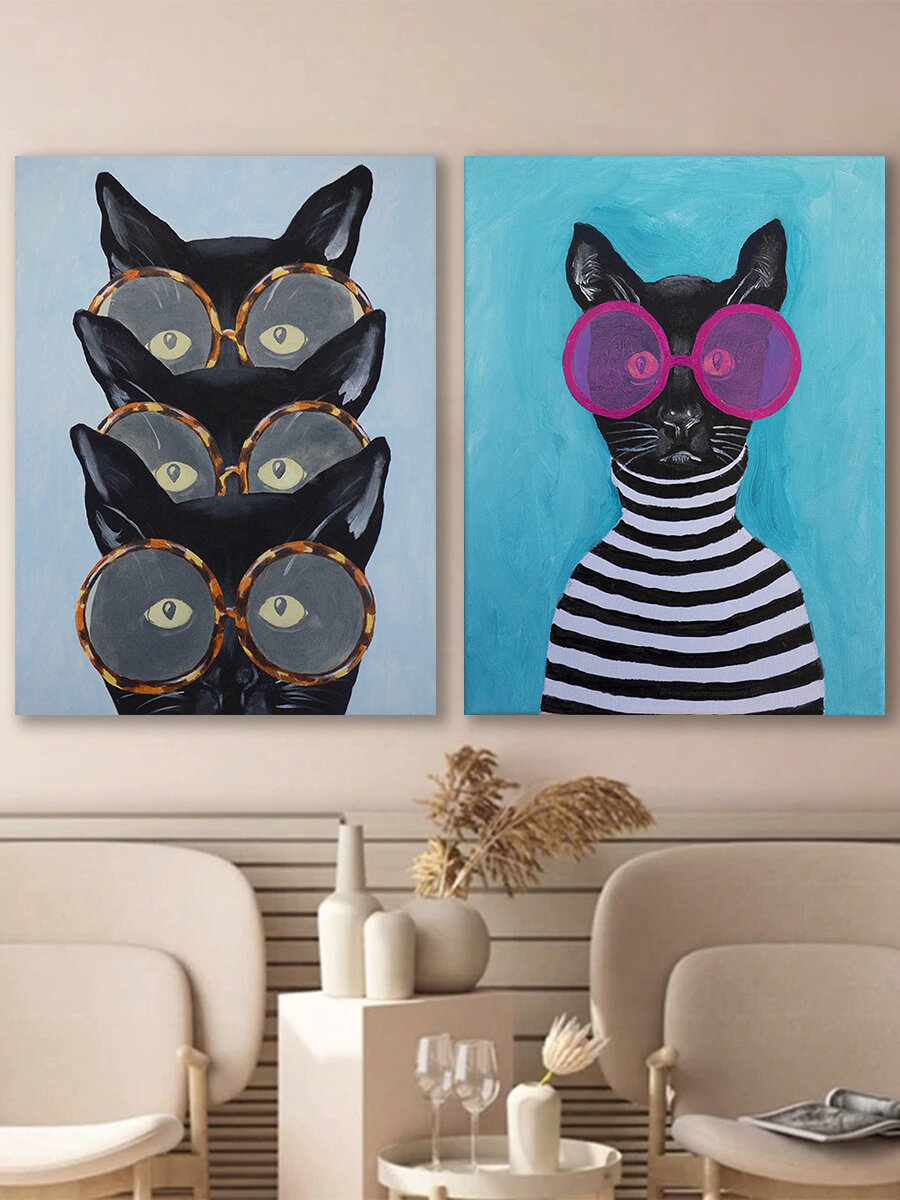Модульные картины на стену / диптих - "Забавные котики", картина 2 шт, модуль 40х60 см