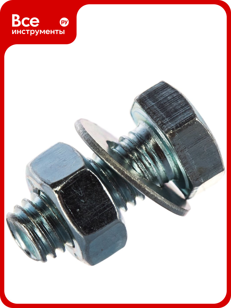 Болт Tech-Krep/Zitar DIN933 с шестигранной головкой, оцинкованный М8х20 + гайка + шайба 4 шт - пакет 130185