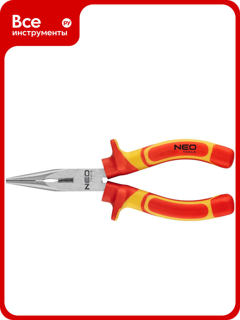 Плоскогубцы NEO Tools удлиненные прямые, 160 мм, 1000 В, CrV, полированные 01-223, прочной хромованадиевой стали, легко
