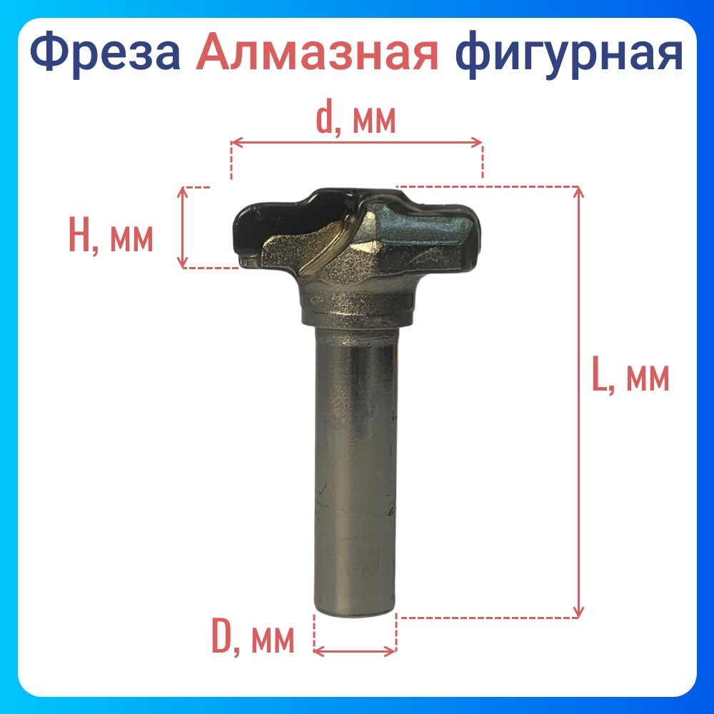 Фреза алмазная Фигурная Диаметр 35 мм Глубина 10 мм Хвостовик 12 мм PCD