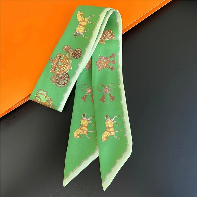 2025, брендовый дизайн, женский шарф с конной каретой, роскошный шелковый шарф, модная повязка на голову для волос, платок, узкая сумка, шарфы, шейный платок