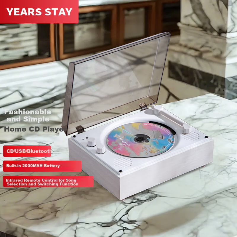 YEARS STAY All-in-One CD Player Audiophile Album Player Retro CD Player Record Player Bluetooth Desktop Speaker Bluetooth CD Player SG1800 White Wood Grain