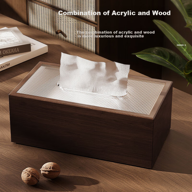 Bingyou High-end Light Luxury Tissue Box, Minimalist Wooden Desktop Office Living Room Coffee Table Bedroom Tissue Holder