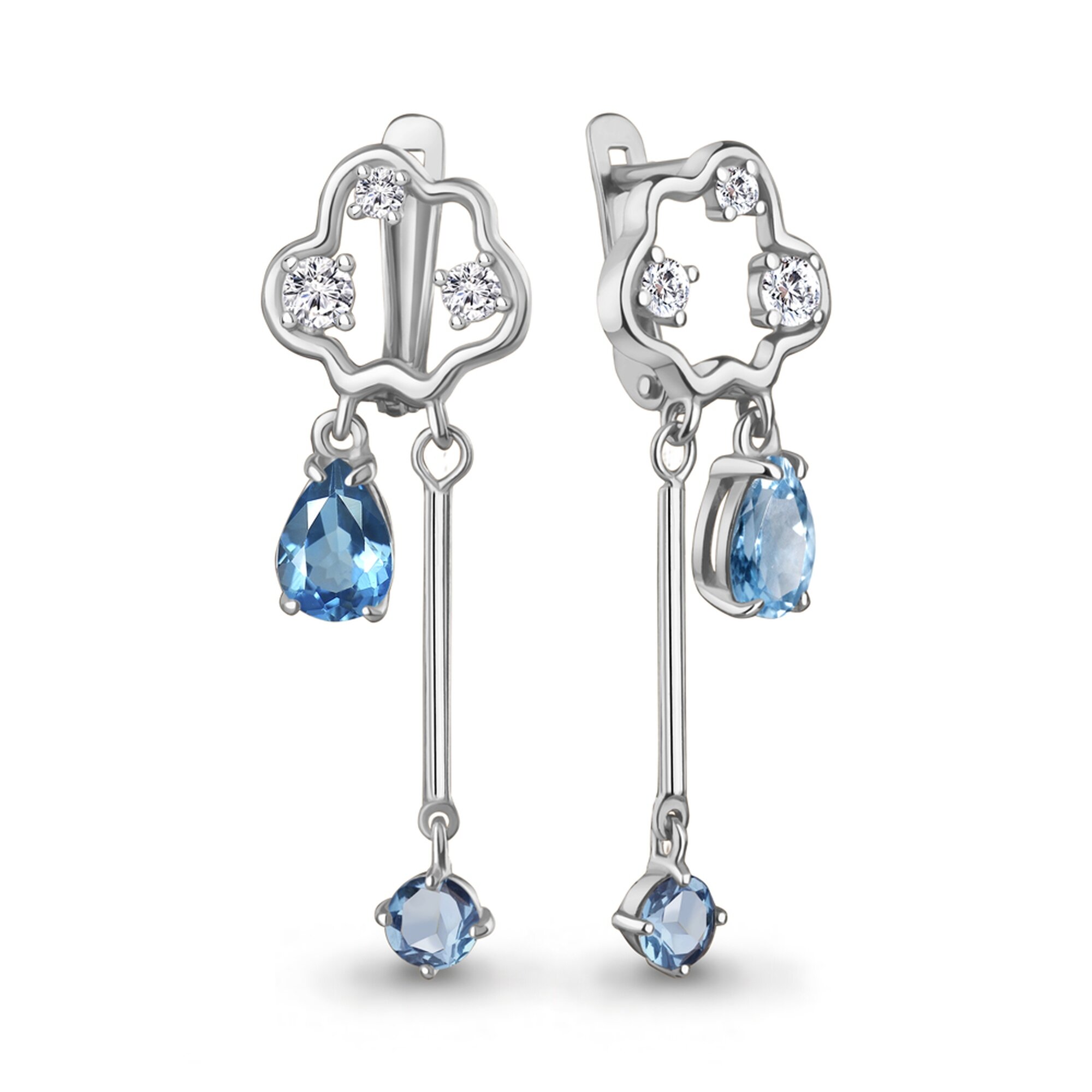 Серьги, серебро, 925 проба, родирование, фианит, топаз