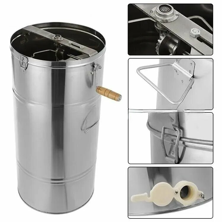 Медогонка ручная "Малютка", нержавеющая сталь, 2 рамки, ременной привод, 35х75 см