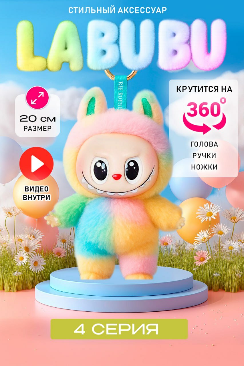 Лабубу мягкая игрушка брелок радужный новая 4 серия