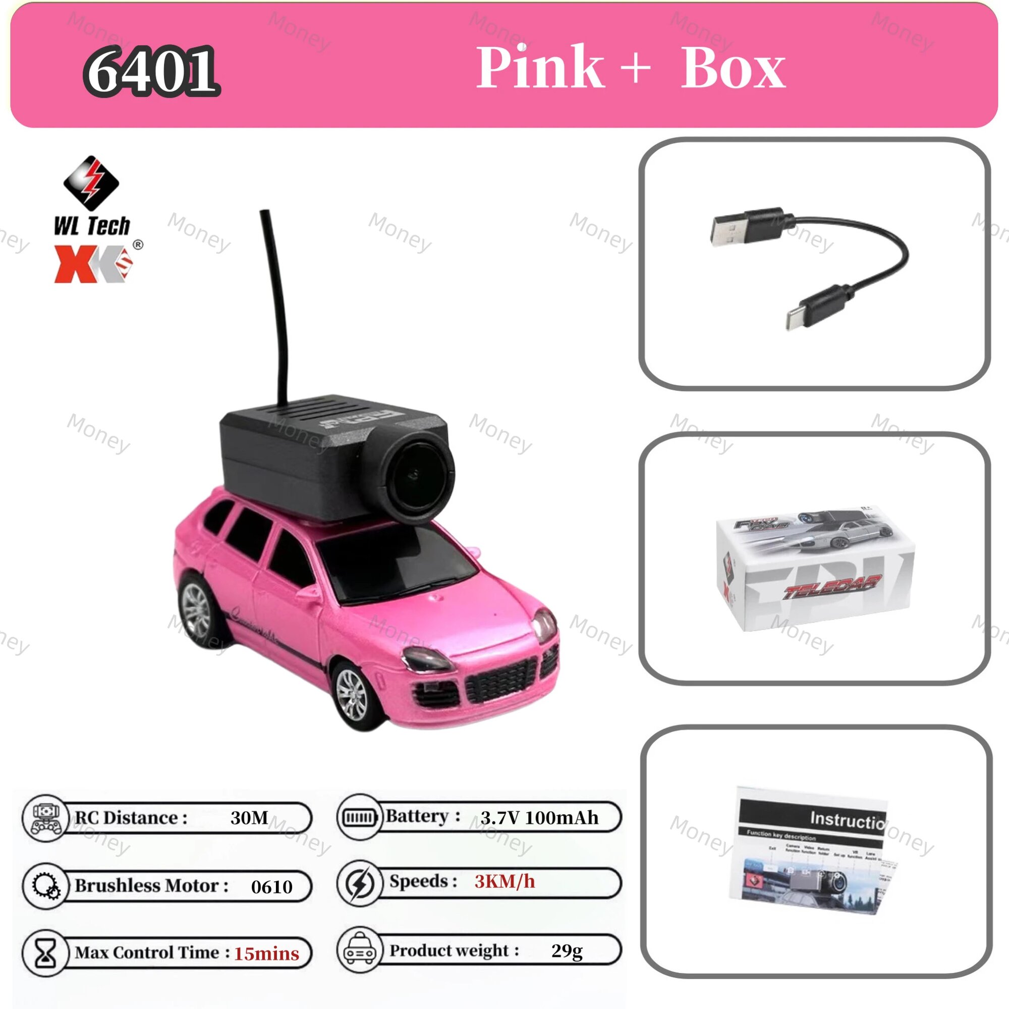 WLtoys 6401 Мини радиоуправляемый гоночный автомобиль Розовый, 6401-1b-Pink
