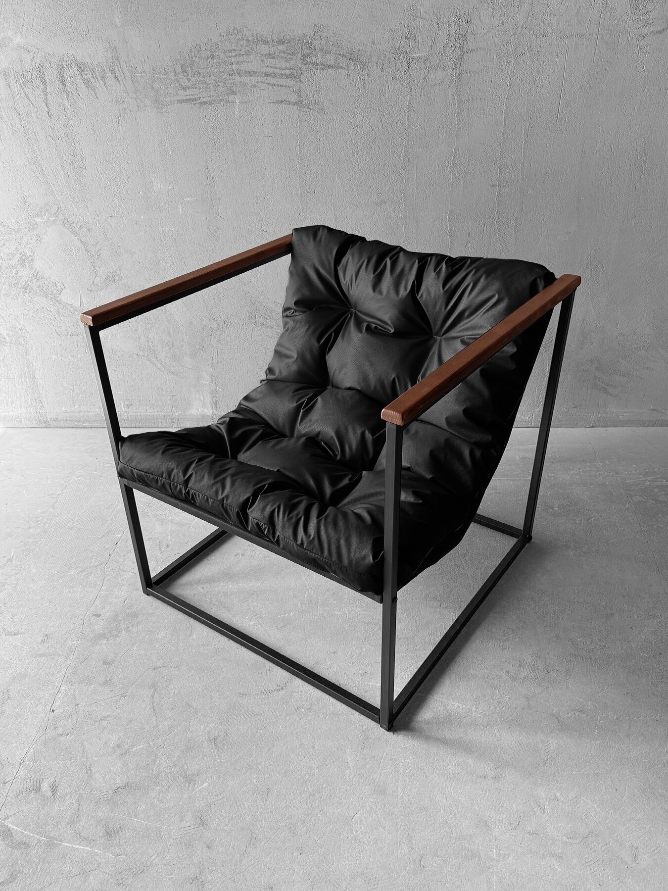 Кресло мягкое удобное для отдыха, уличное, на балкон, на веранду, в стиле лофт, минимализм, Лофтовик ++ оксфорд черный