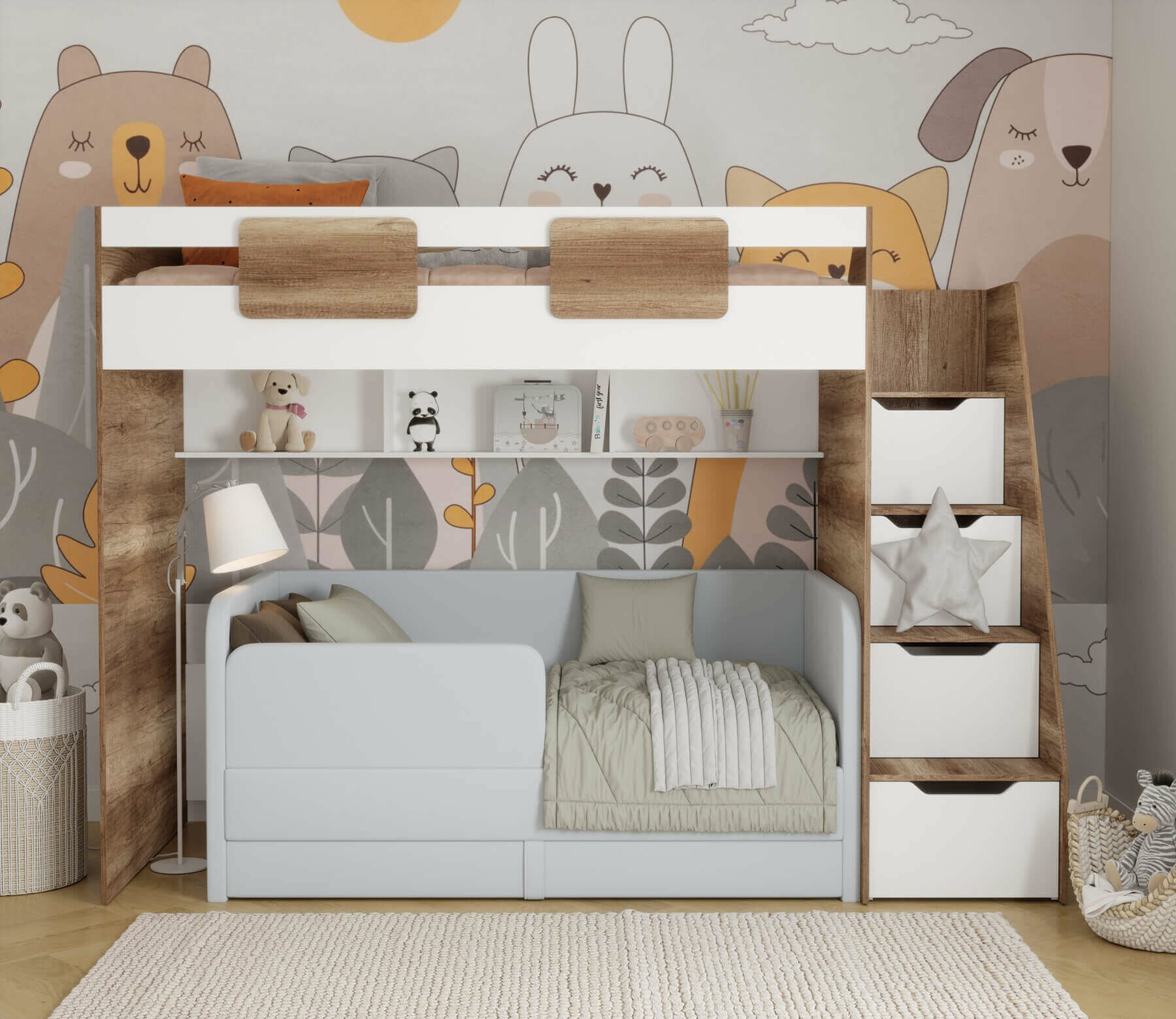 Комплект мебели: кровать-чердак Лайт Лофт + кровать Непос