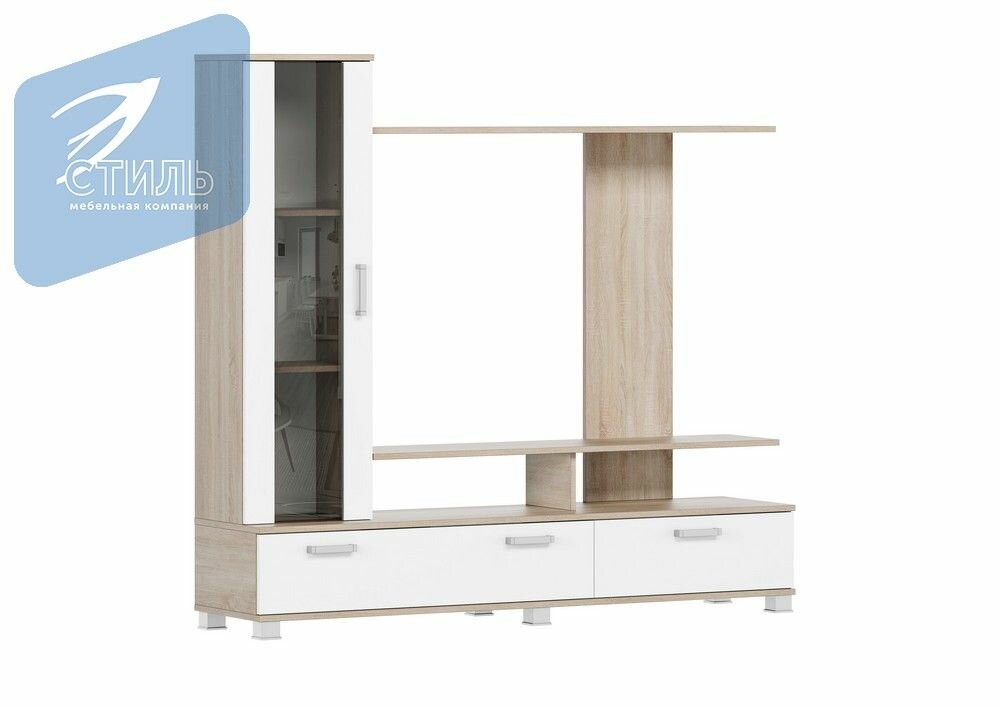 Стенка Соло-6 Дуб сонома светлый/Белый гладкий (Стиль)