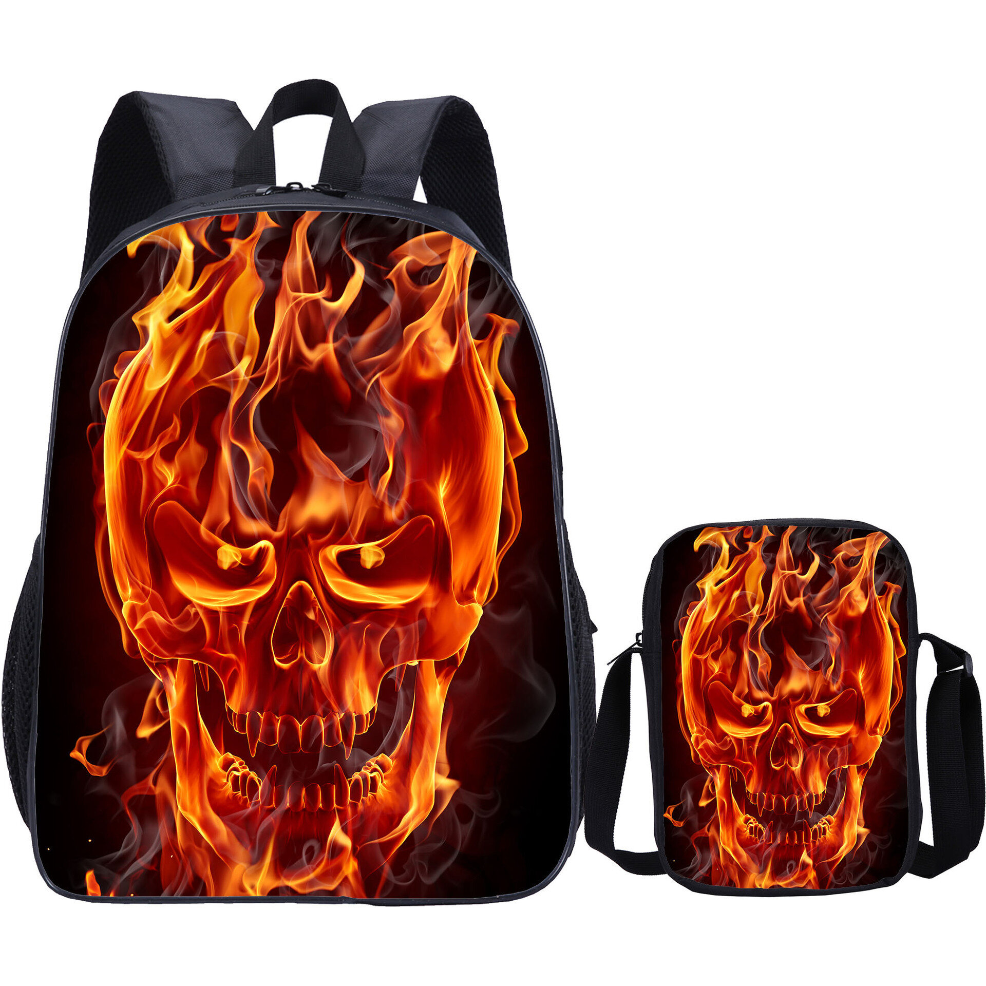 Пламя Череп Школьная Цветная Печать 16-дюймовая Начальная Школа Студент Школьная Сумка Маленькая Сумка Костюм