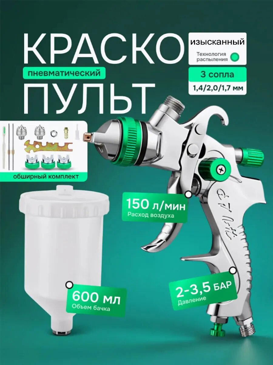 Высокий распылитель 1,4/1,7/2,0 мм автомобильного листового металла для пневматического распыления краски 600 мл