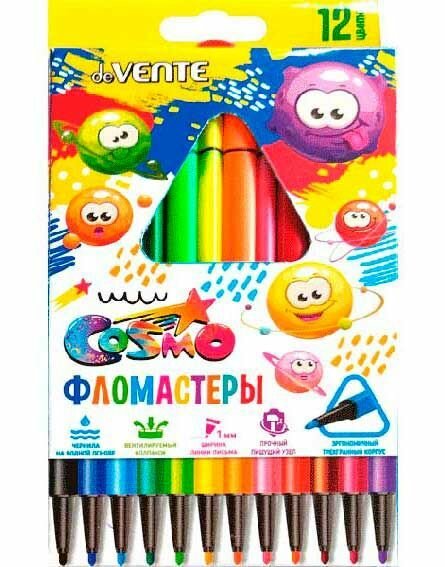 Фломастеры deVENTE "Trio", 24 цвета, вентилируемый колпачок, трехгранный корпус