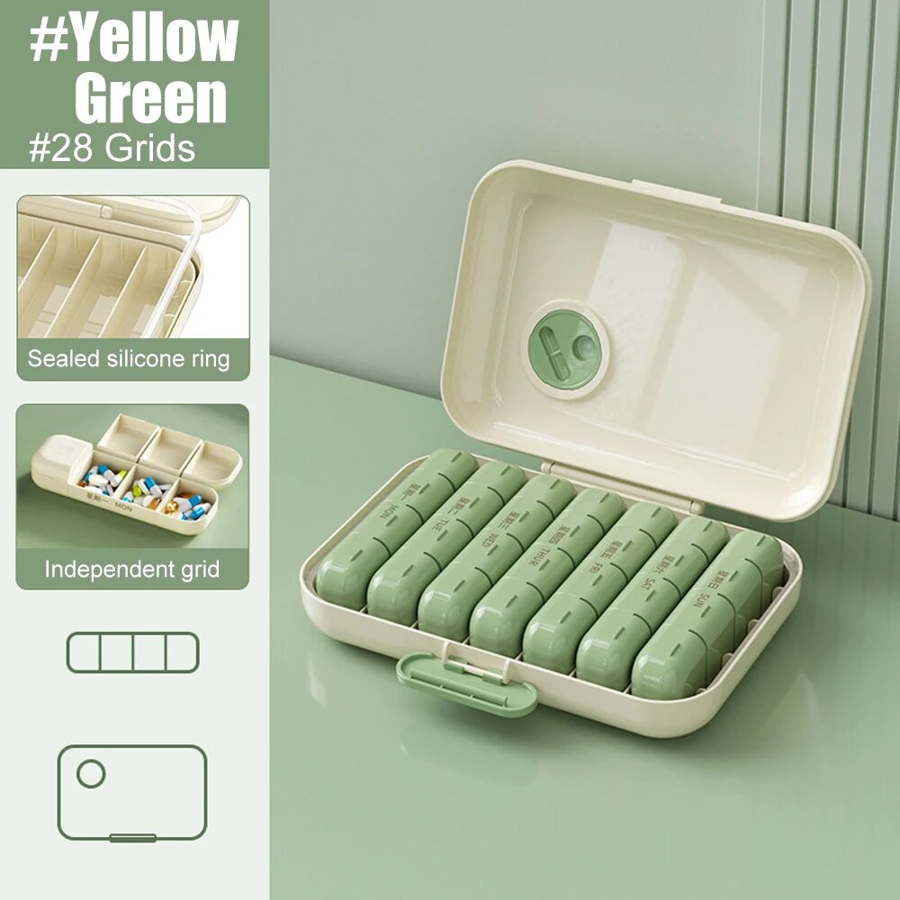 Органайзер для таблеток на неделю Yellow Green 28 ячеек