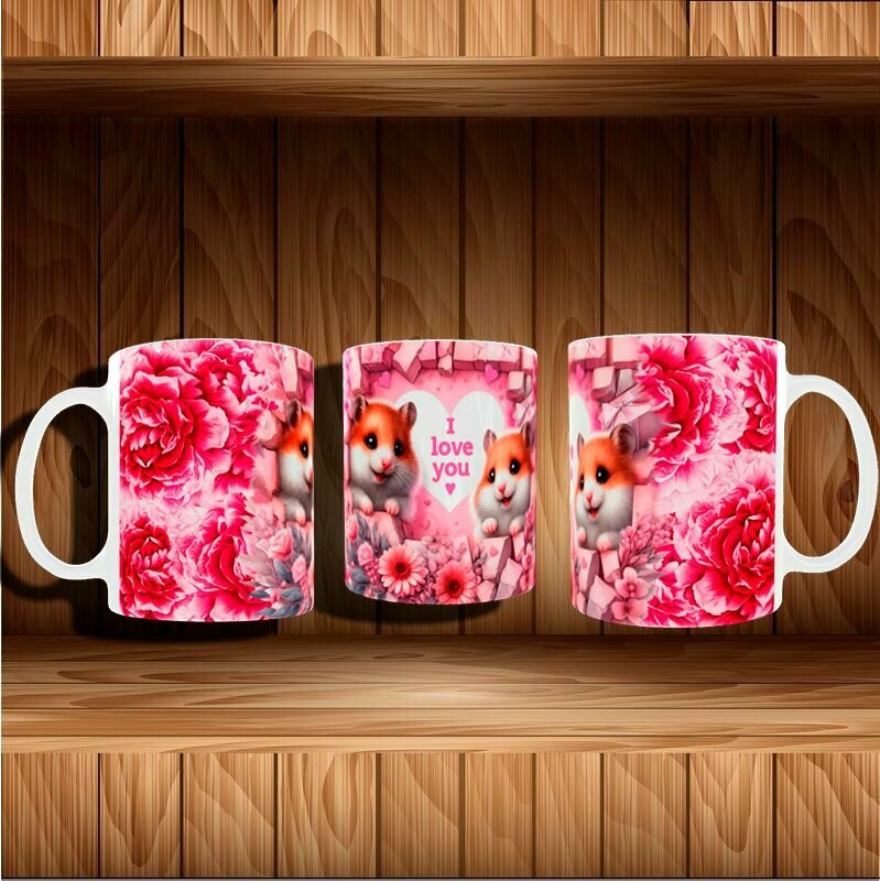 Кружка с принтом "Хомячки" 330мл.