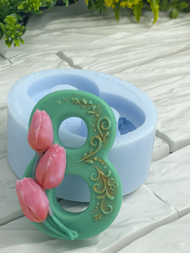 Хохлома с тюльпанами на восьмерке cиликоновая форма для мыла, гипса 2D