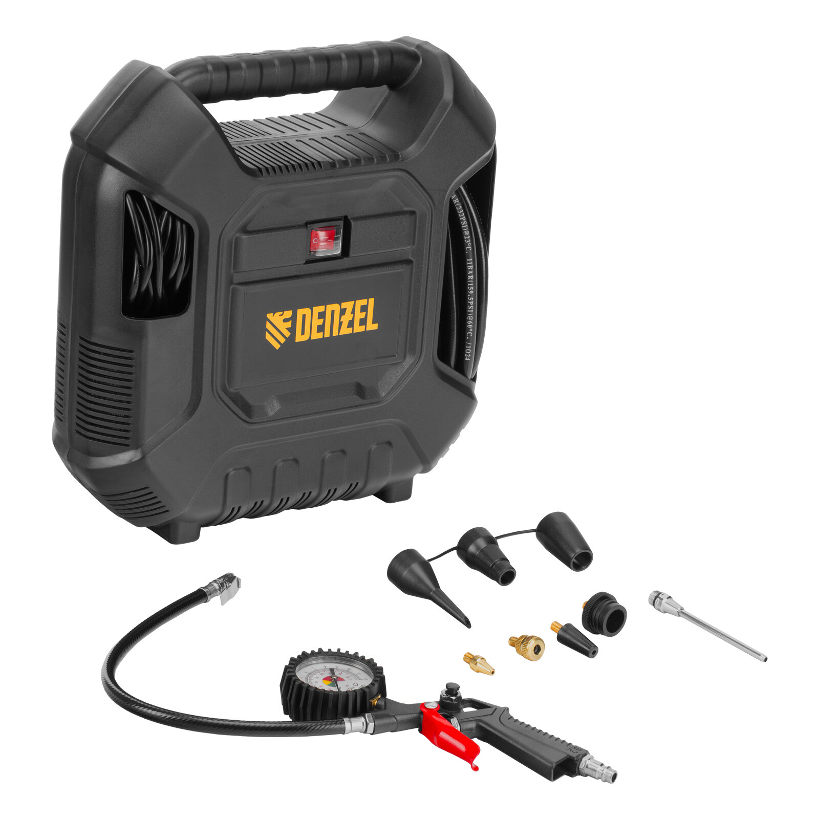 Компрессор воздушный DENZEL DL1100 1,1 кВт, 180 л/мин, с набором аксессуаров (58005)
