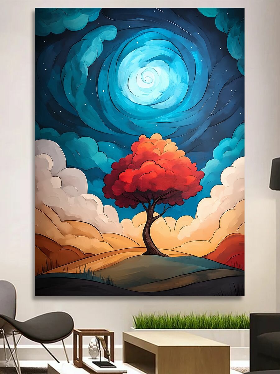 Картина / дерево, картина на холсте, пейзаж, 50х70 см.