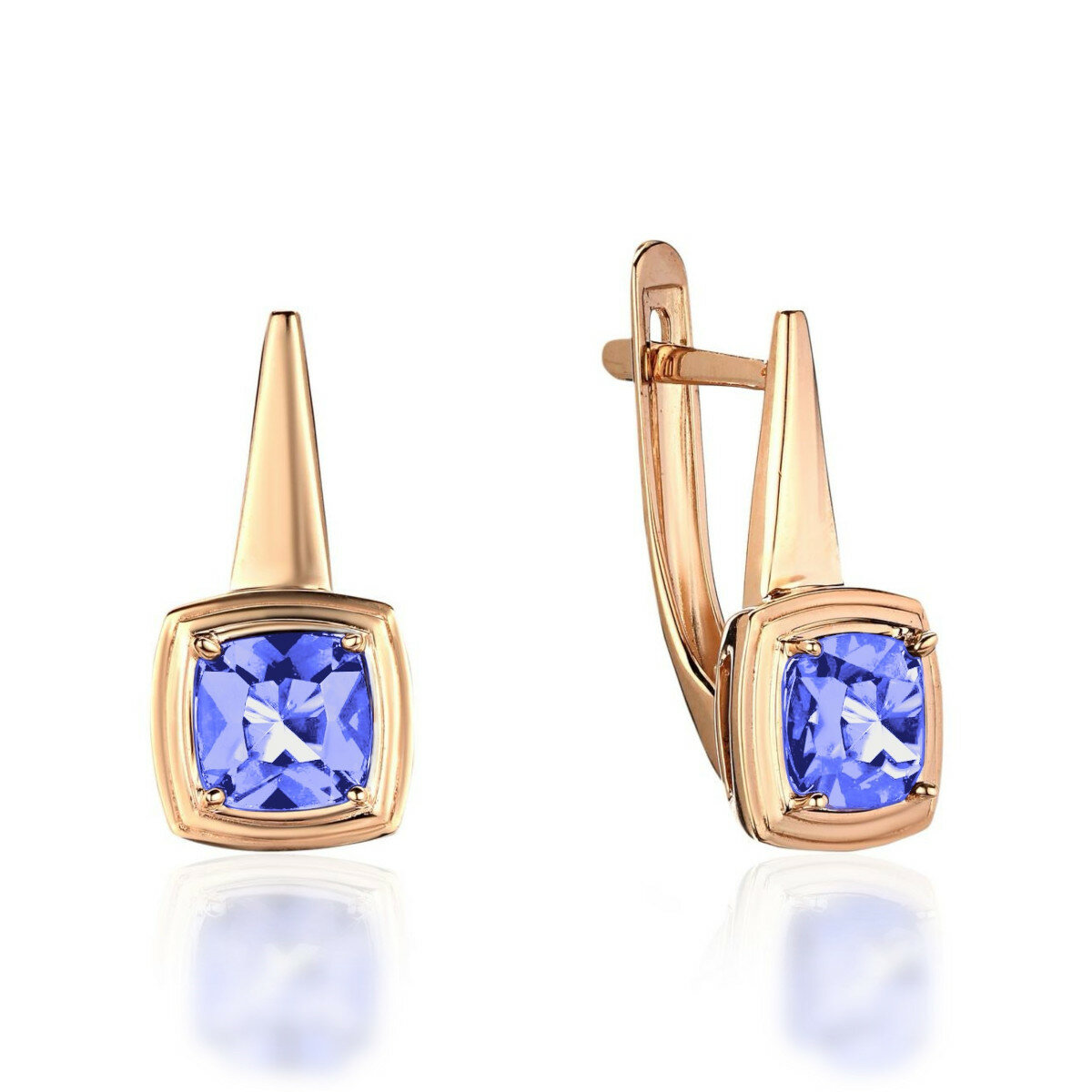 Серьги, желтое золото, 585 проба, танзанит