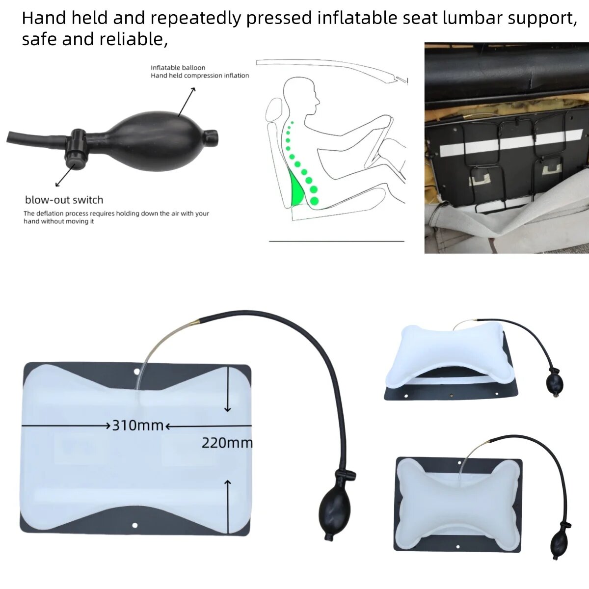 Автомобильное воздушное сиденье, Надувное поясничное сиденье, ручной насос, удобные опоры для салона автомобиля, автофургона, гоночного автомобиля