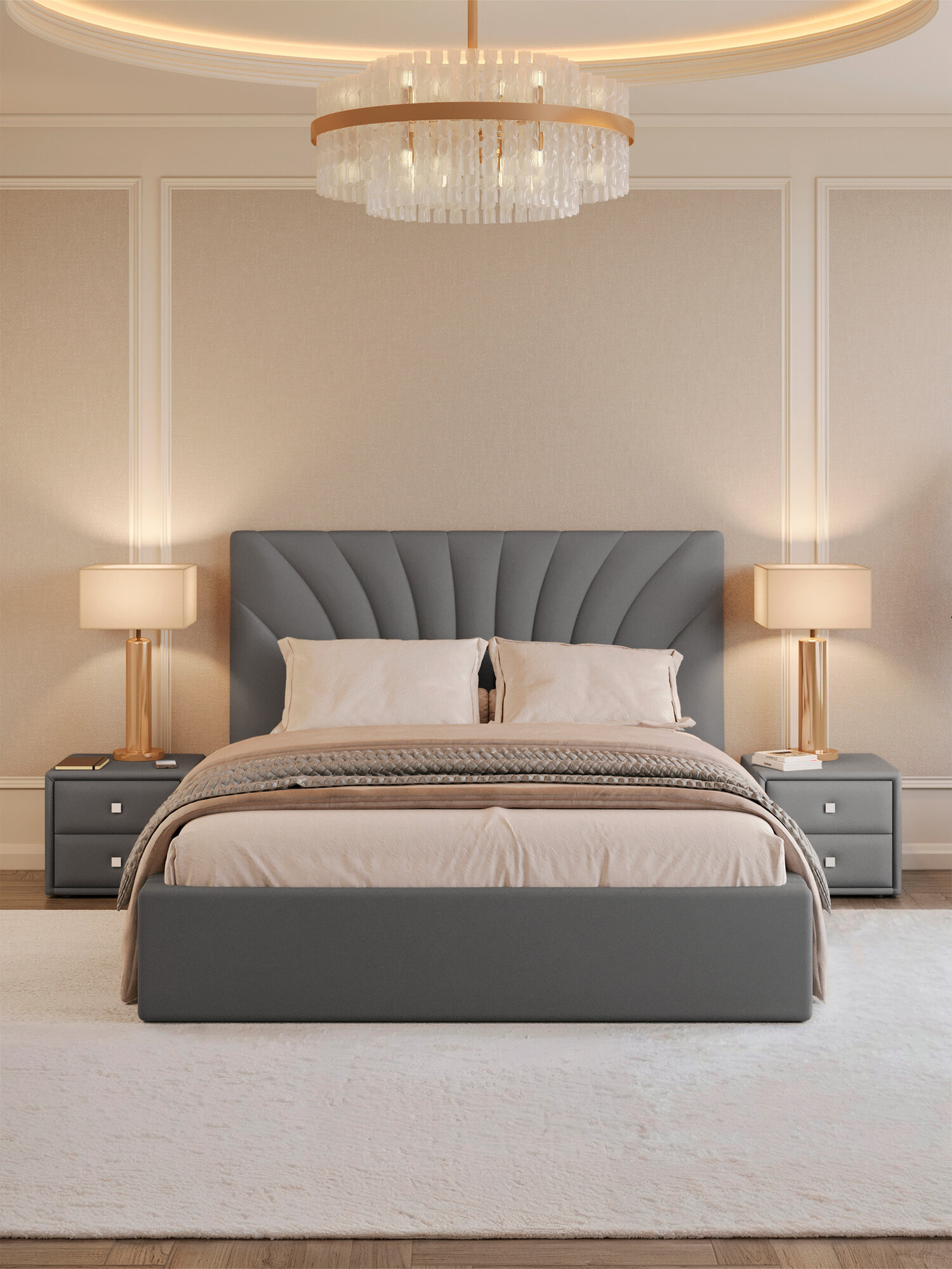 Кровать двуспальная 160х200 с подъемным механизмом, Ариэль с мягким изголовьем для дома и спальни, ортопедическое основание, ящик для белья